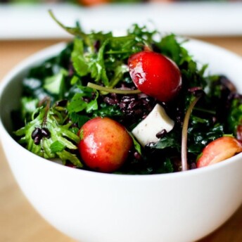 Kale Salad with Fresh Cherries, Black Rice, Haloumi and Mint | Feasting ...