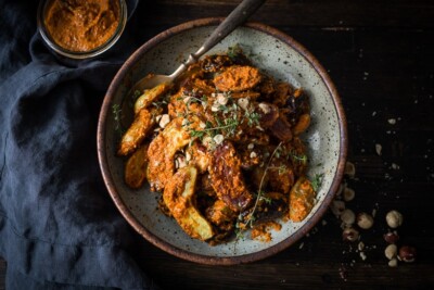Roasted Fingerling Potatoes with Romesco Sauce | Feasting At Home