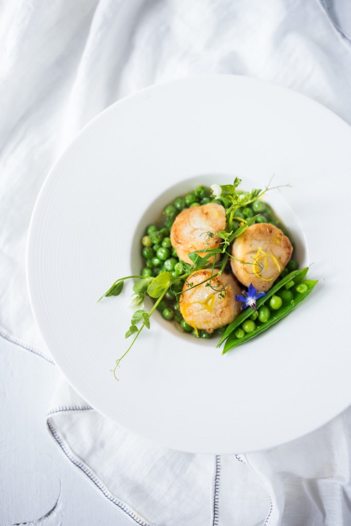 Seared Scallops with Pea Sauce | Feasting At Home