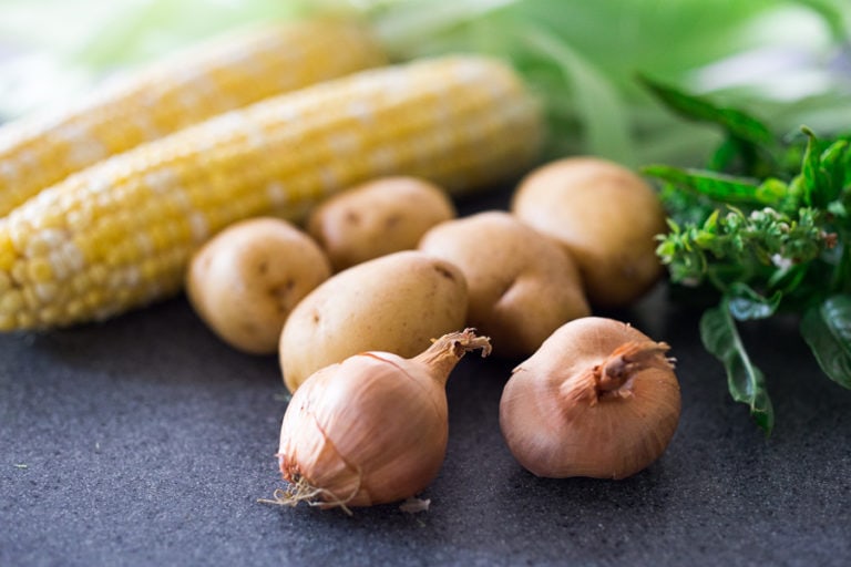 Summer Corn Chowder with White Fish & Basil | Feasting At Home