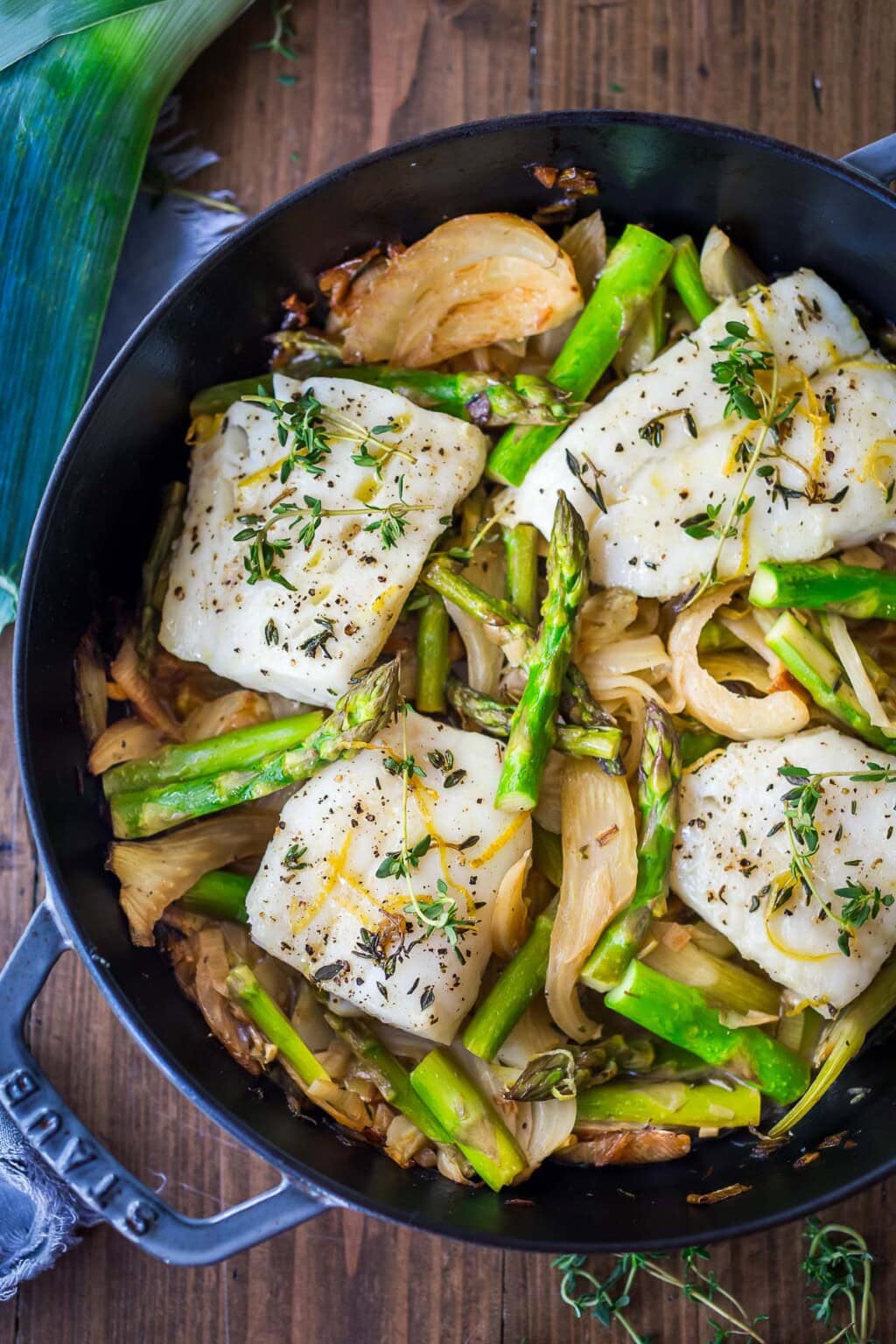 Baked Cod with Asparagus, Lemon and Leeks | Feasting At Home