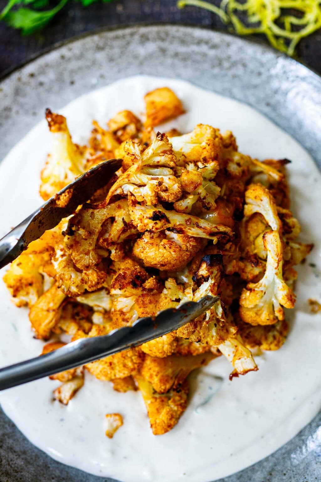 Crispy Cauliflower with Tahini Yogurt | Feasting At Home
