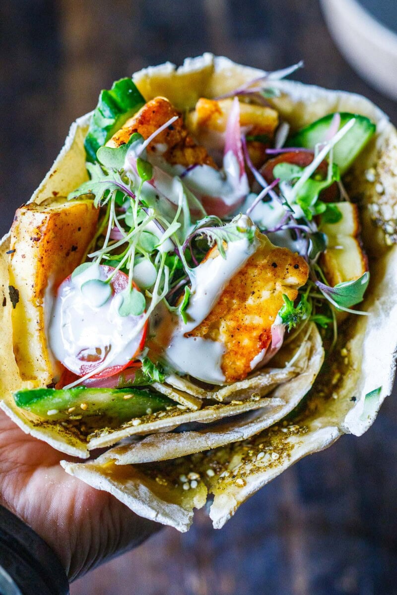 Halloumi Wrap with Tahini Yogurt Sacue | Feasting At Home