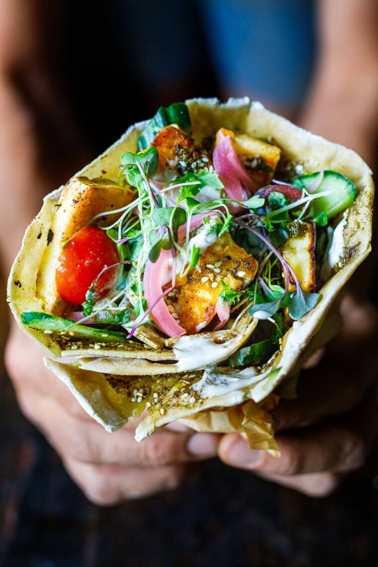 Halloumi Wrap with Tahini Yogurt Sacue | Feasting At Home