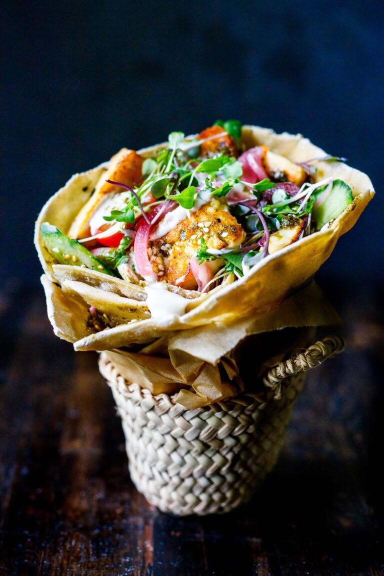 Halloumi Wrap with Tahini Yogurt Sacue | Feasting At Home
