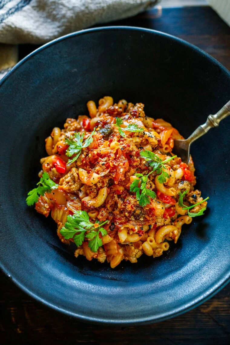 Kimchi Chili Mac and Cheese | Feasting At Home
