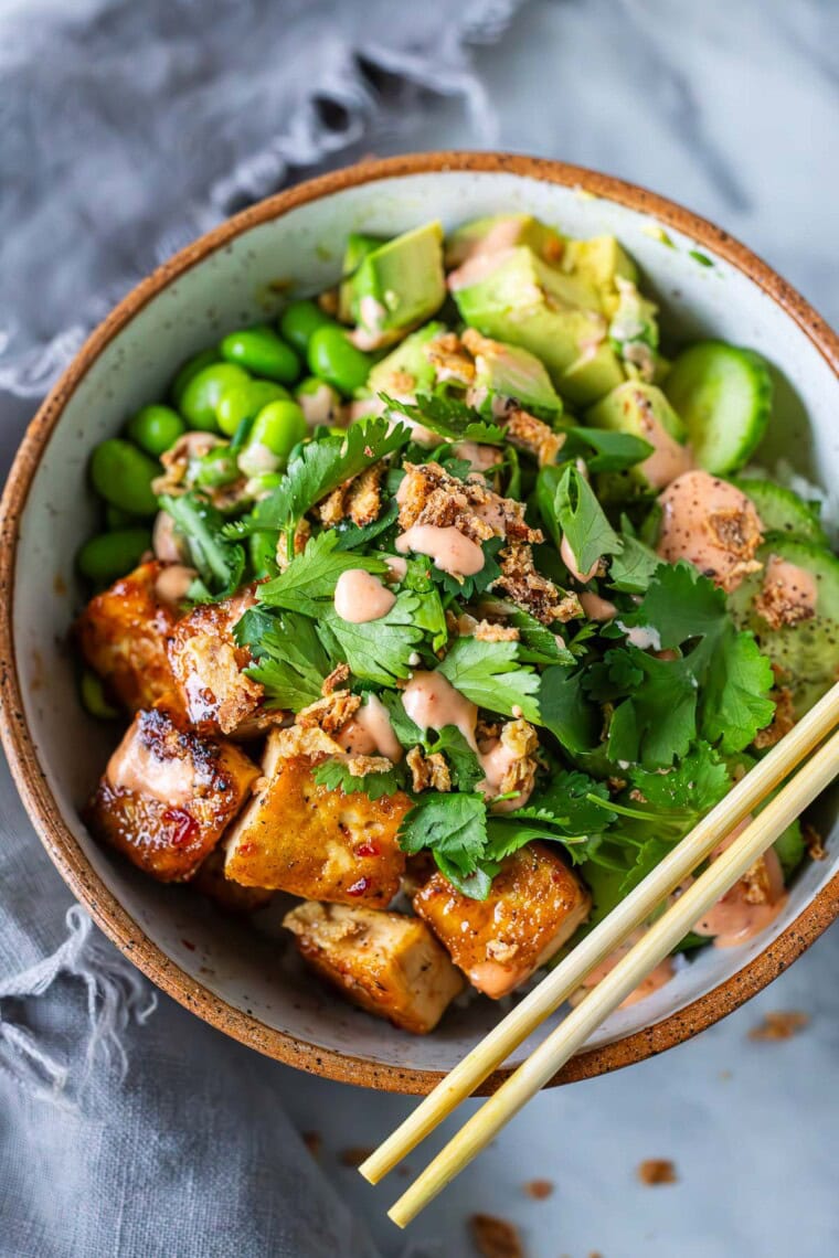 Sticky Glazed Tofu Bowl | Feasting At Home