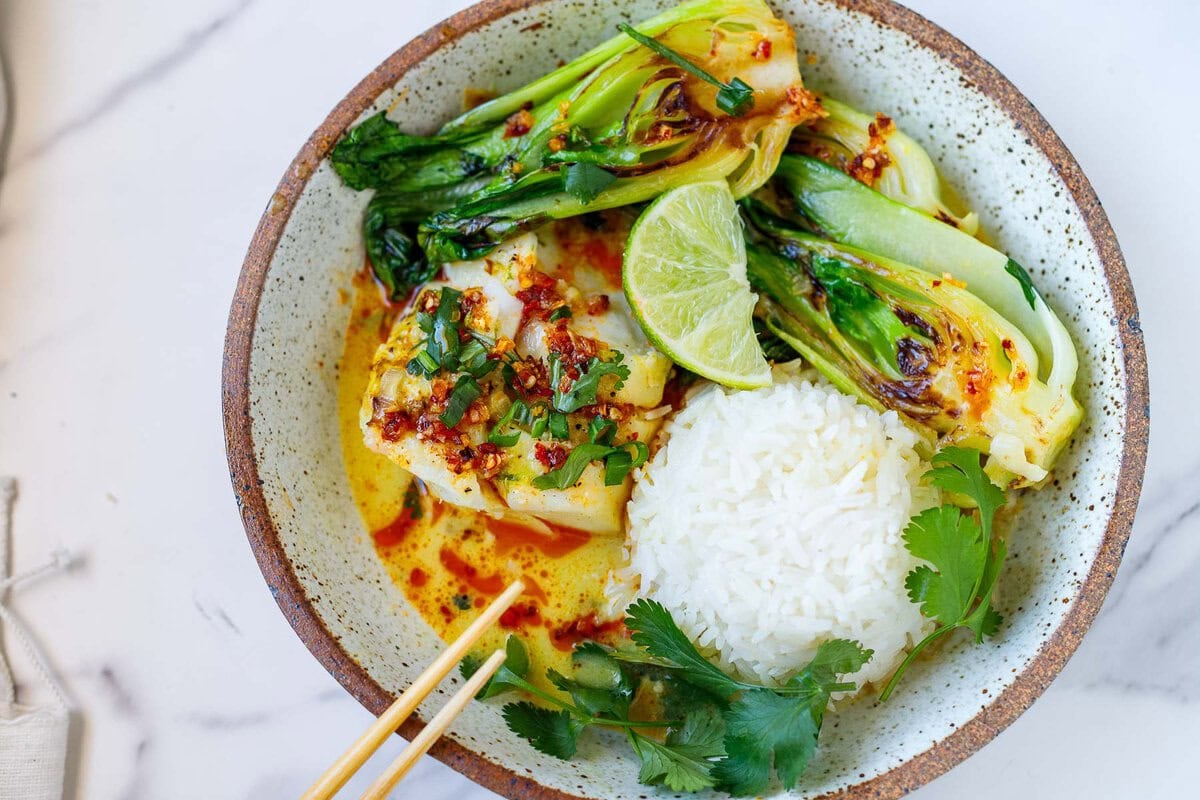 One-Pan Coconut Cod with Bok Choy | Feasting At Home
