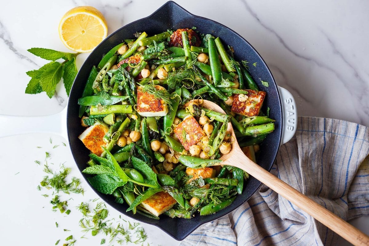 One-Pan Halloumi and Spring Vegetables | Feasting At Home