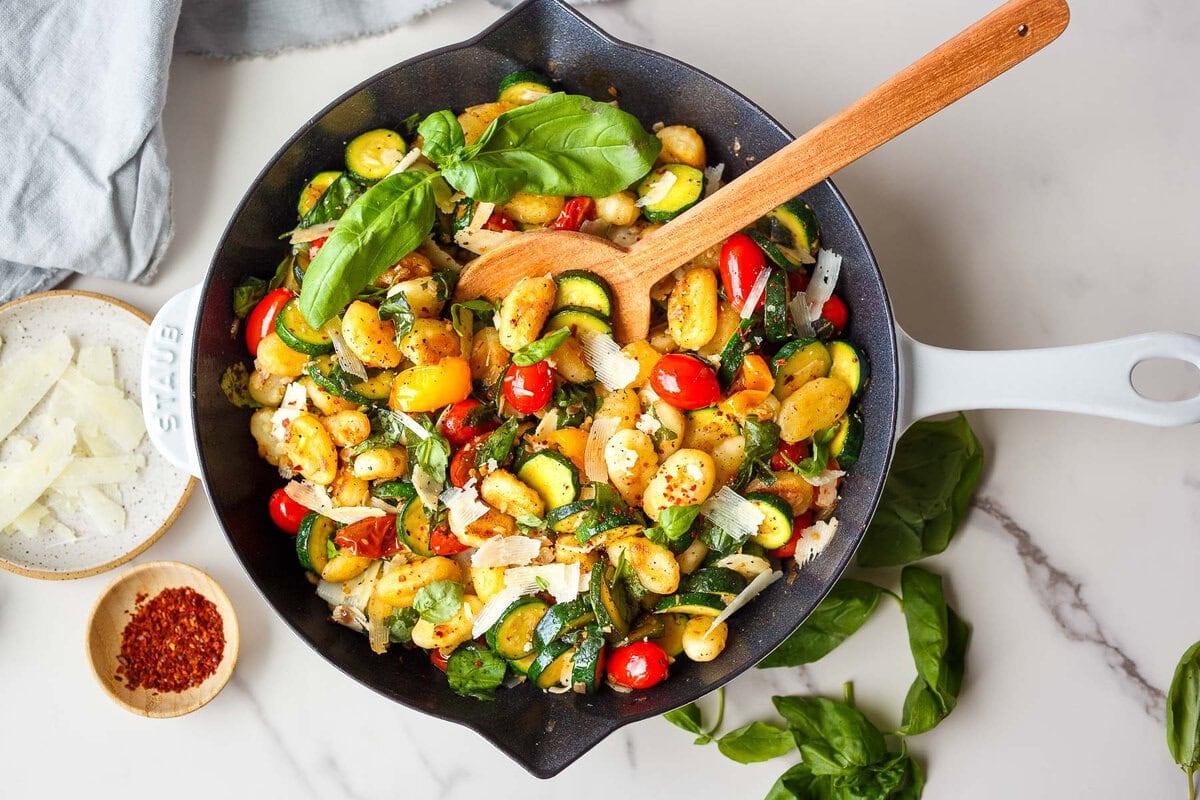 One-Pan Crispy Pan Fried Gnocchi with Zucchini and Tomatoes